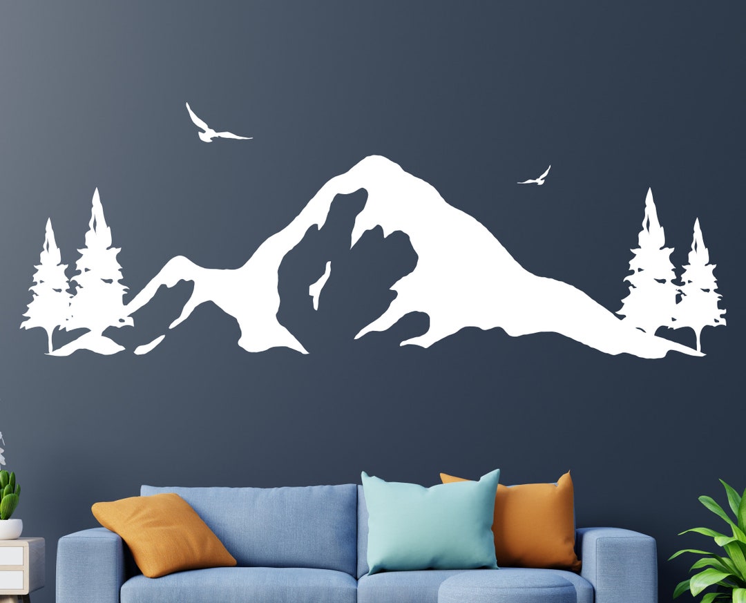 Mountains Wall Decal/mountain Wall Sticker/ Pine Trees Mountains Wall ...