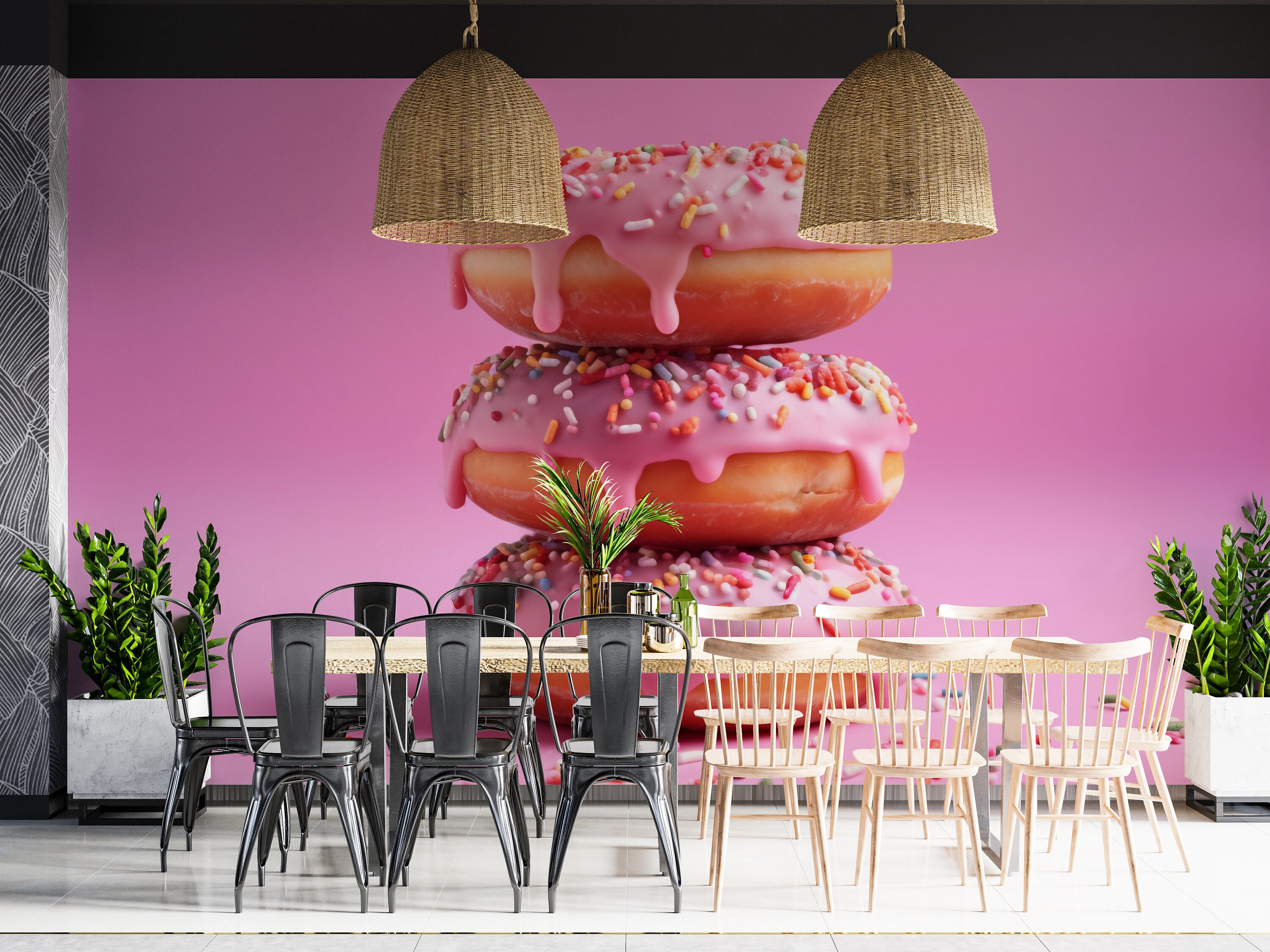 3D Donut Wall Mural/ 3D Donut Wallpaper/ Colorful Wall Mural/ Bakery ...