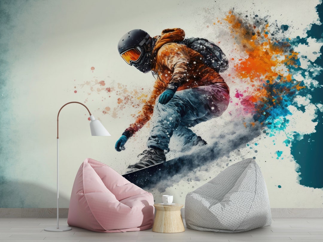 Skier Wall Mural/ Mountain Wallpaper/ Alpine Skiers Wall Mural/ Winter ...