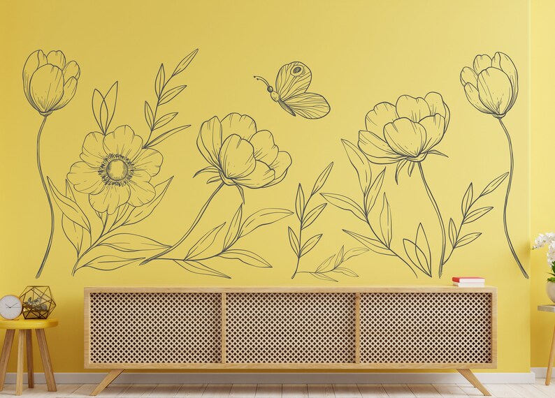 Flowers Wall Decal/ Flowers Wall Decal/ Flower Decals Wall | Etsy