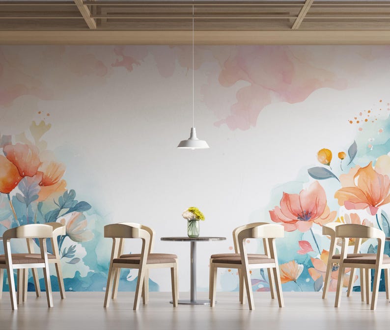 Flower Wall Mural/ 3D Floral Mural Art/ Bohemian Floral Wall Mural ...