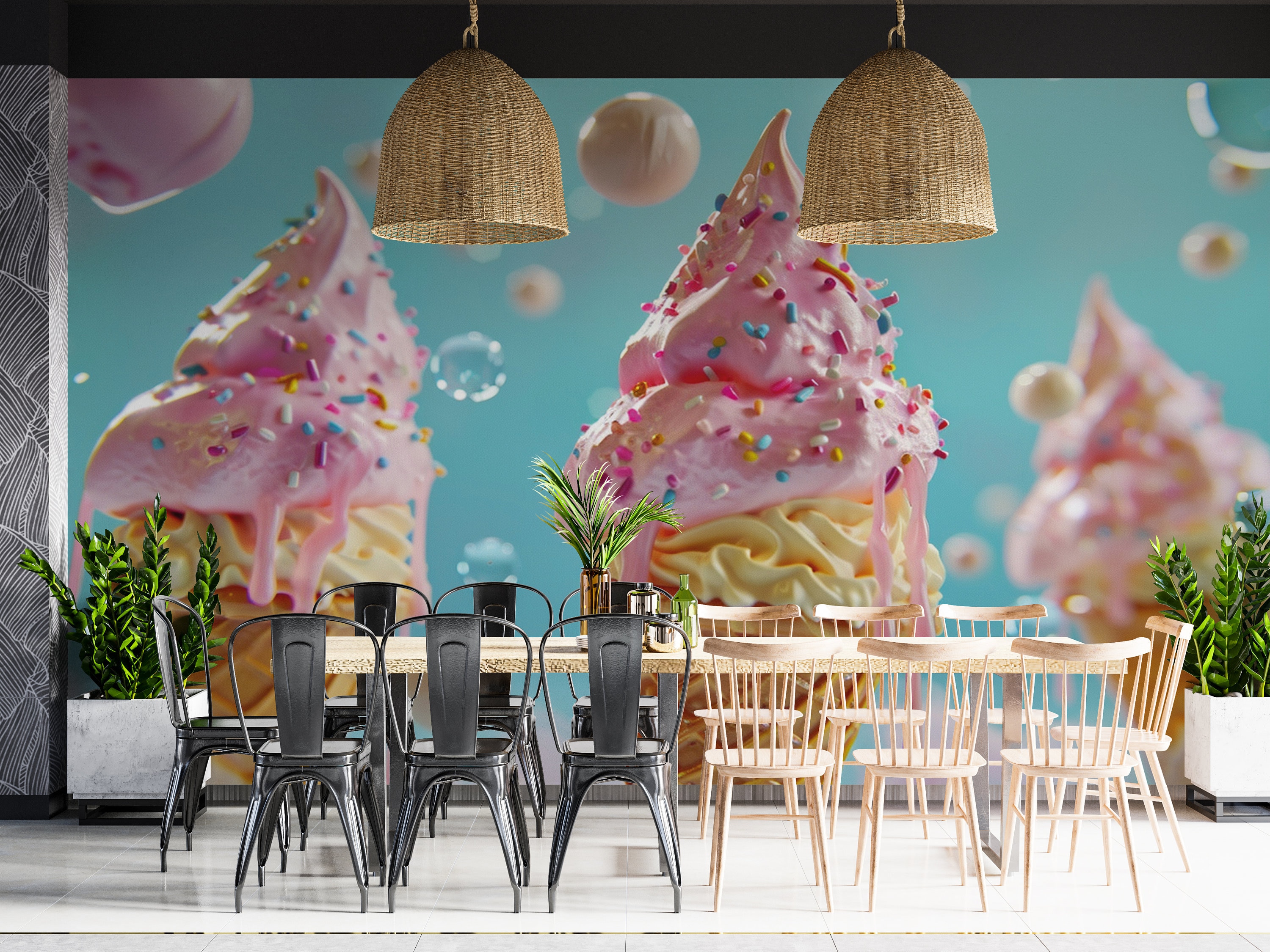 Ice Cream Wall Mural/ 3D Ice Cream Wallpaper/ Ice Cream Wall Art/ Café ...
