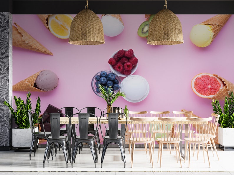 Ice Cream Wall Mural/ 3D Ice Cream Wallpaper/ Ice Cream Wall Art/ Café ...