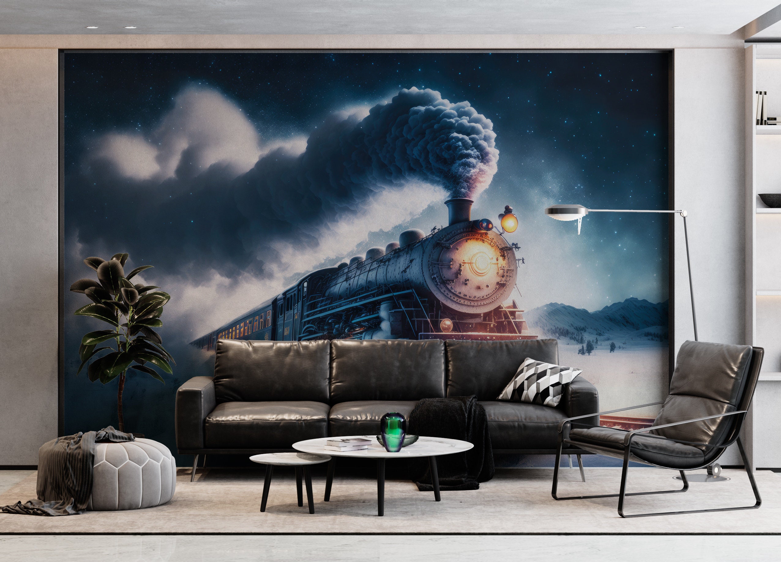 Locomotive Wallpaper/ Steam Train Wall Print/ 3D Wall Mural/ Old Steam ...