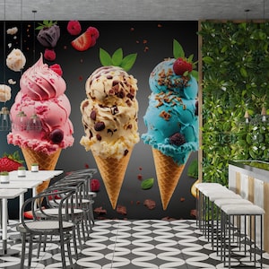 Ice Cream Wall Mural/ 3D Ice Cream Wallpaper/ Ice Cream Wall Art/ Café ...