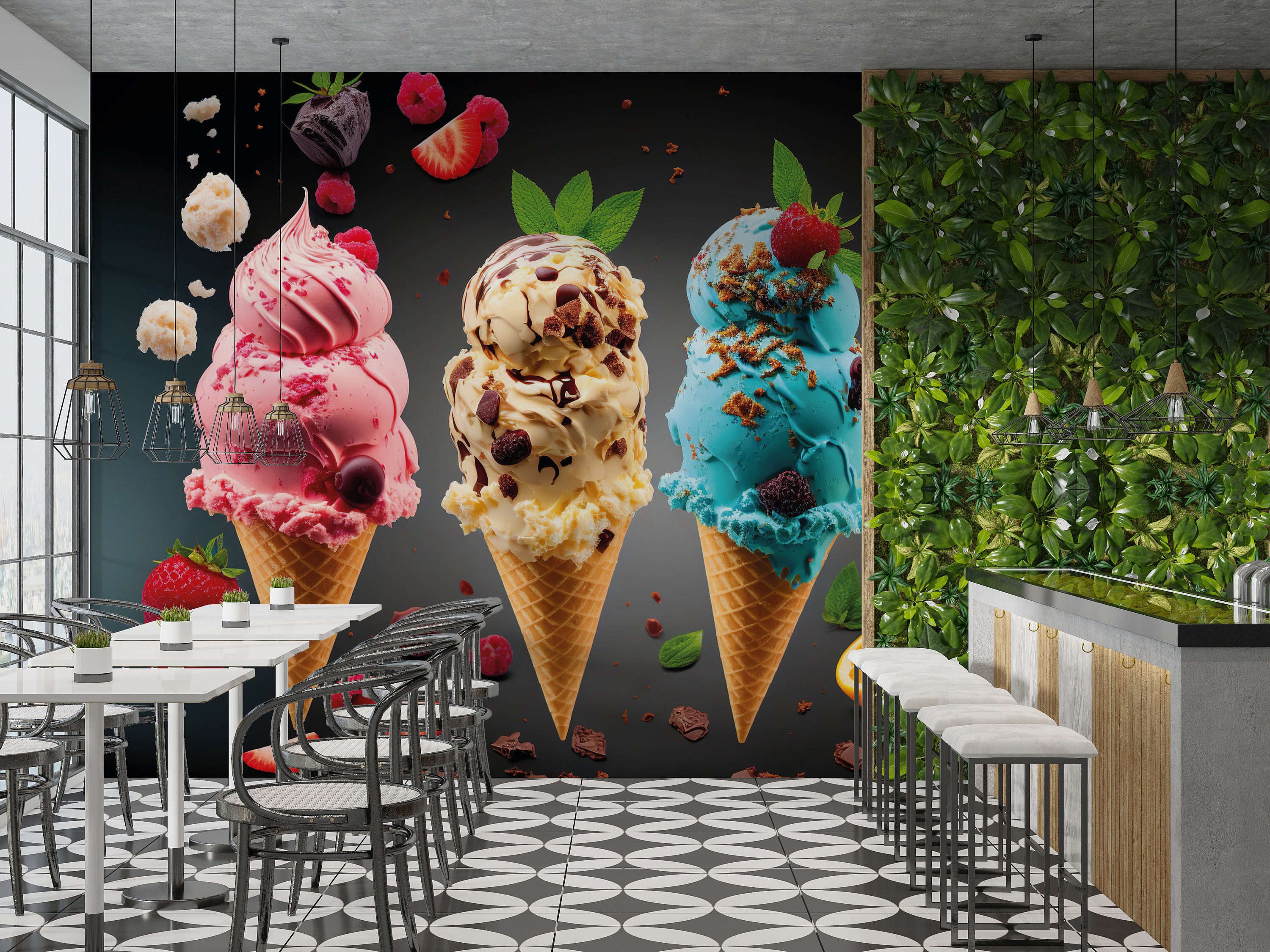 Ice Cream Wall Mural/ 3D Ice Cream Wallpaper/ Ice Cream Wall Art/ Café ...