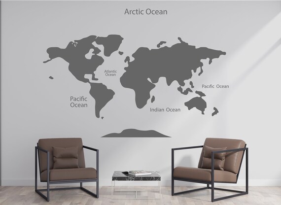 World Map Wall Decal/world Map Wall Sticker K200 | Etsy