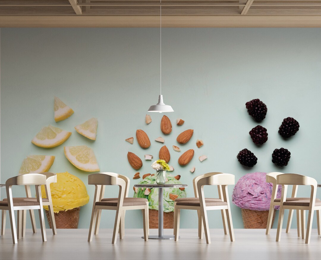 Ice Cream Wall Mural/ 3D Ice Cream Wallpaper/ Ice Cream Wall Art/ Café ...