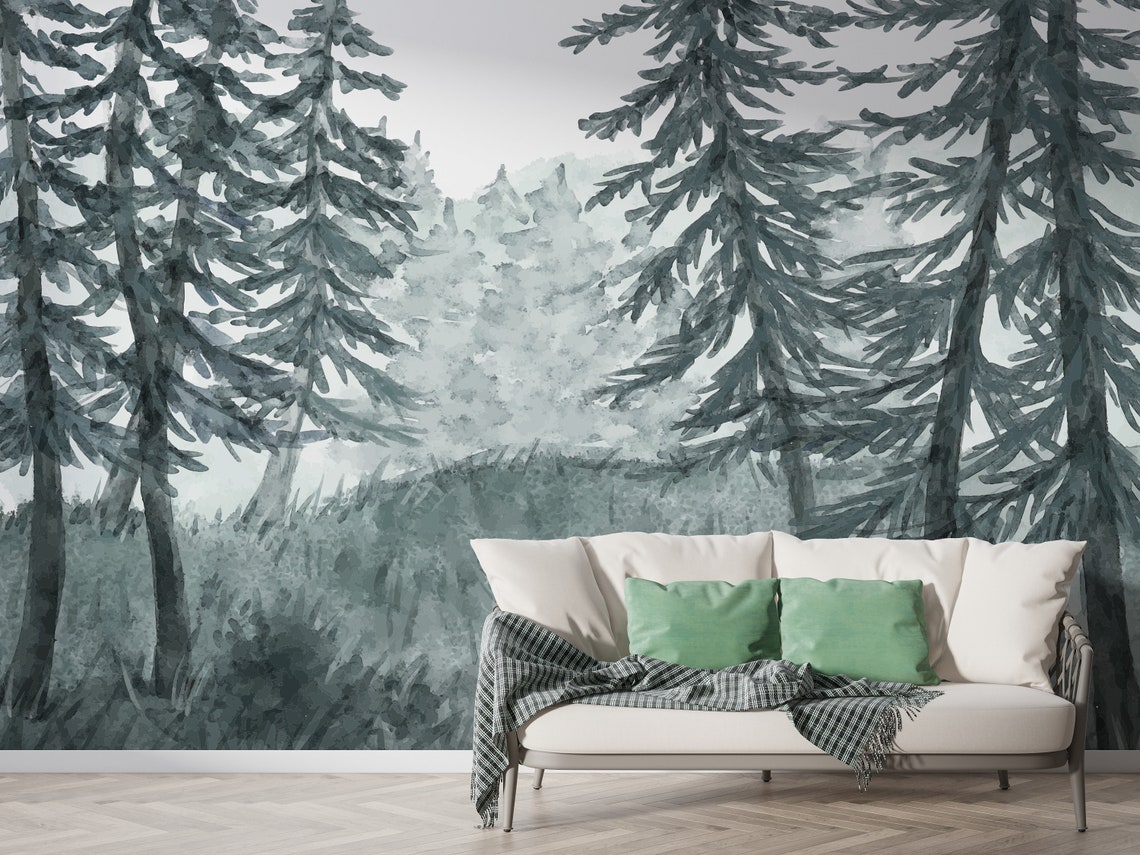 Forest Wall Mural/ Nature Wall Mural/ Spruce Forest Wall - Etsy