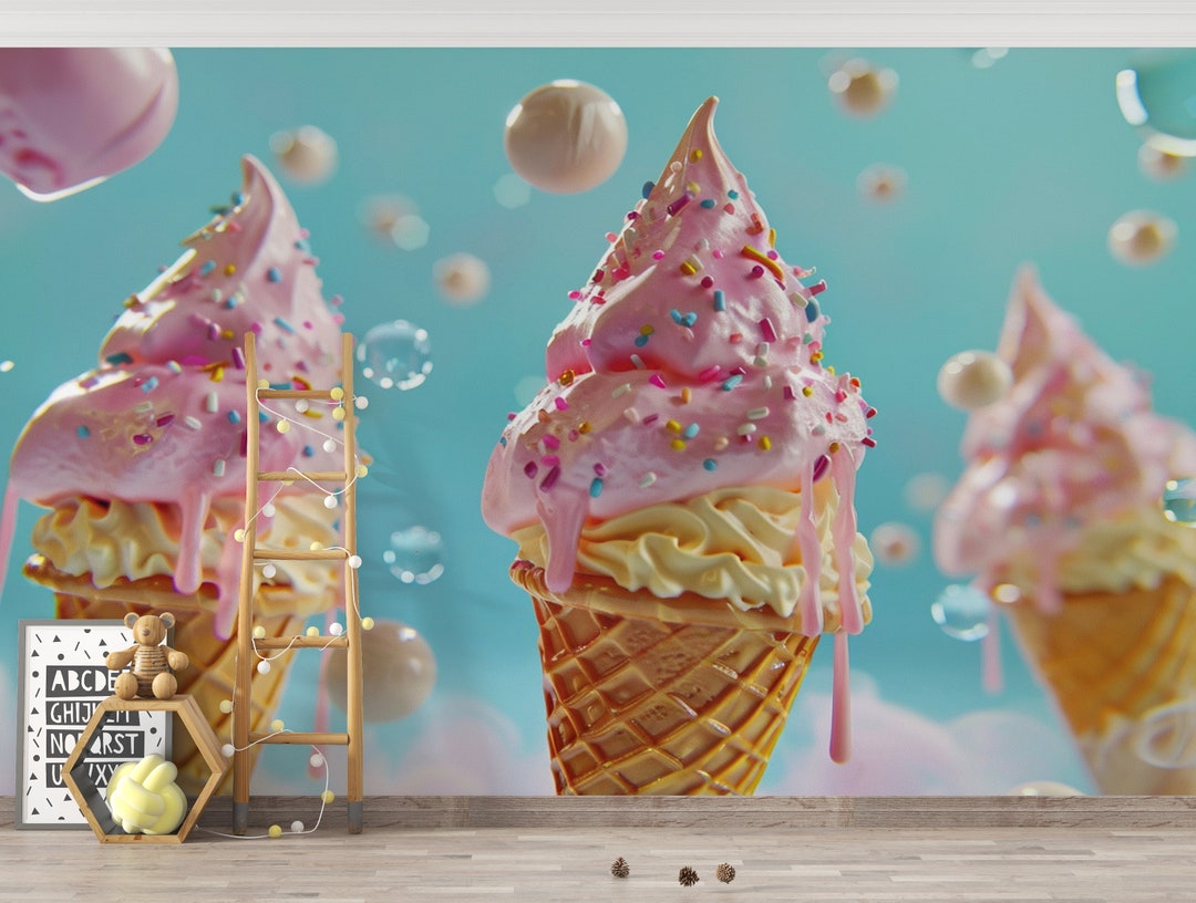 Ice Cream Wall Mural/ 3D Ice Cream Wallpaper/ Ice Cream Wall Art/ Café ...