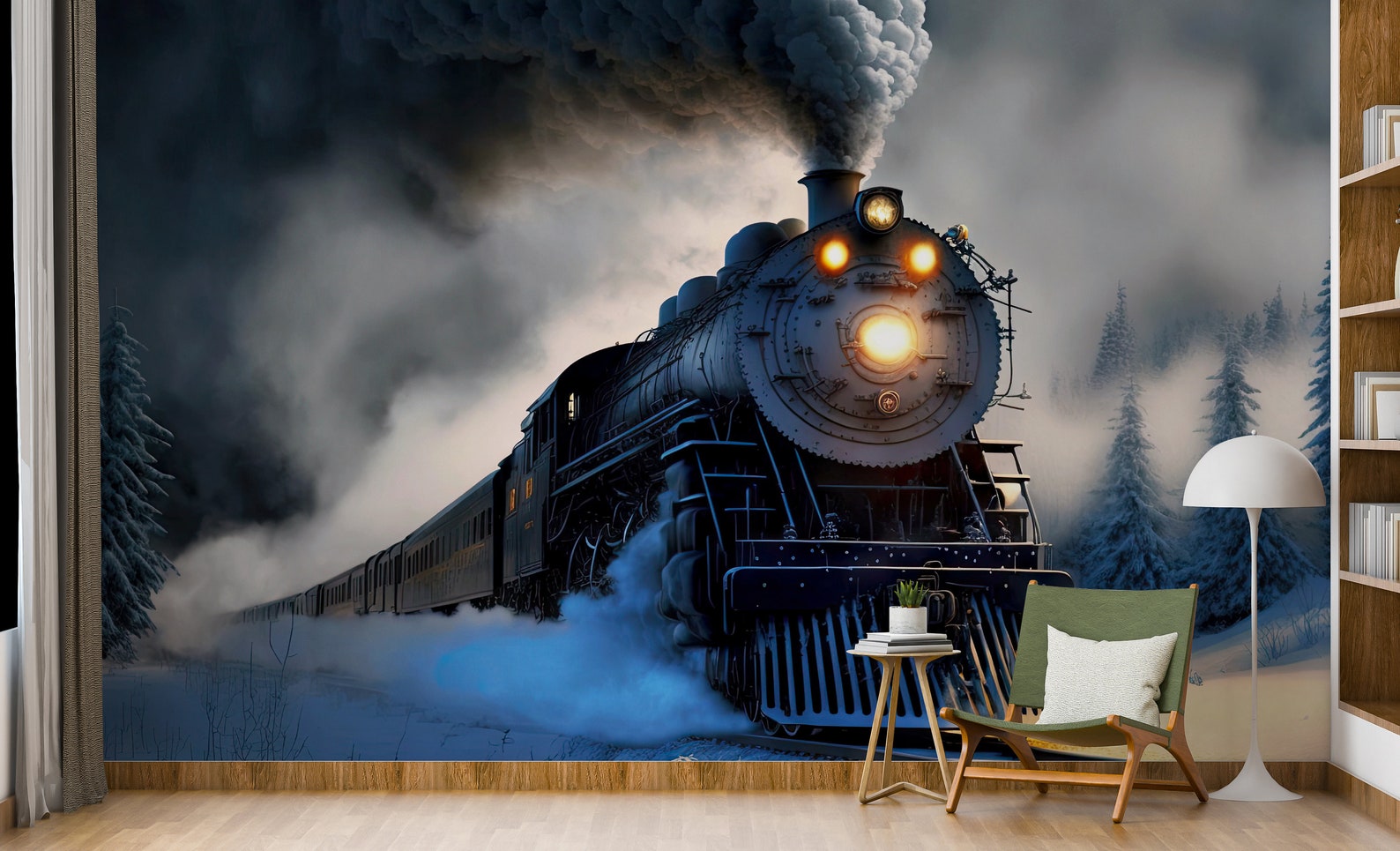 Locomotive Wallpaper/ Steam Train Wall Print/ 3D Wall Mural/ Old Steam ...