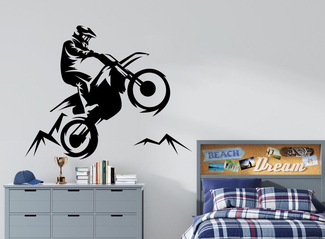 Motorcycle Wall Decal Dirt Bike Wall Sticker Motorcycle Rider Vinyl ...