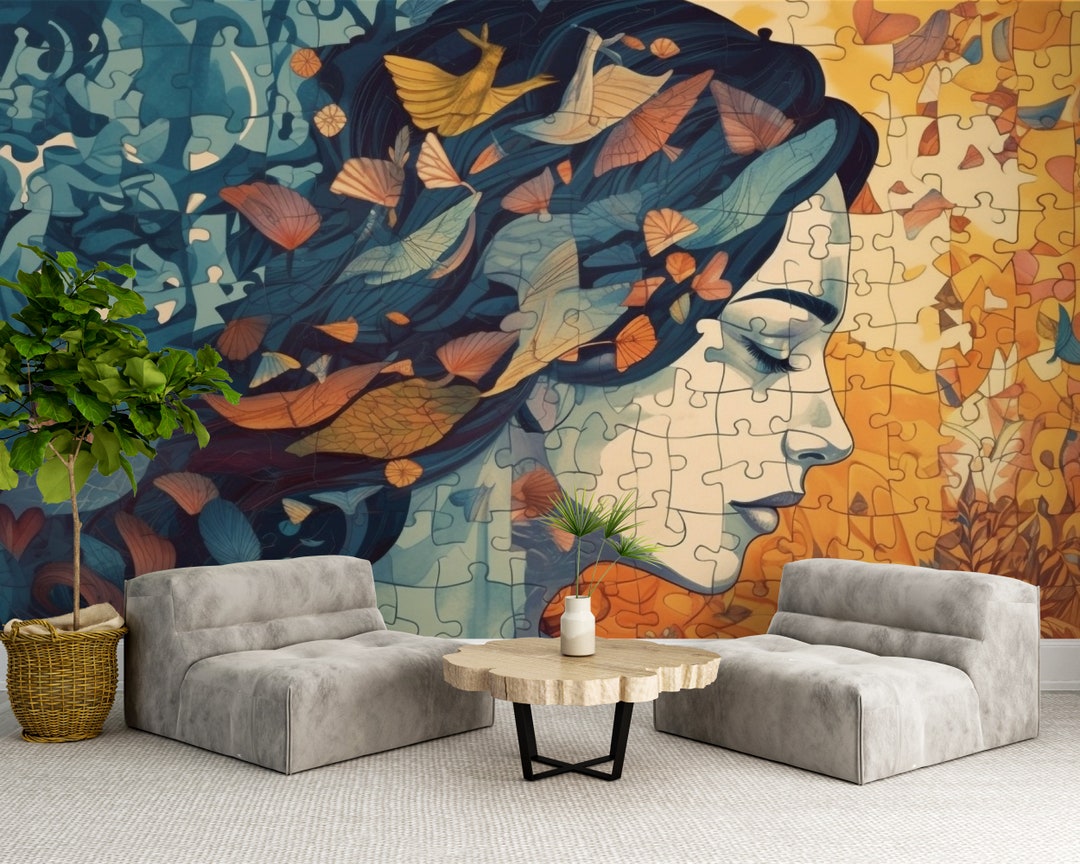 Abstract Mural/ Geometric Wall Mural/ Removable Wallpaper/ Modern Wall ...