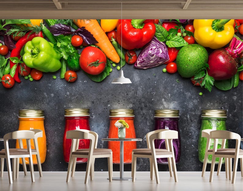 Vegetable Drink Wall Mural/ Bar Wall Sticker/ Wall Mural Fruit Cocktail ...