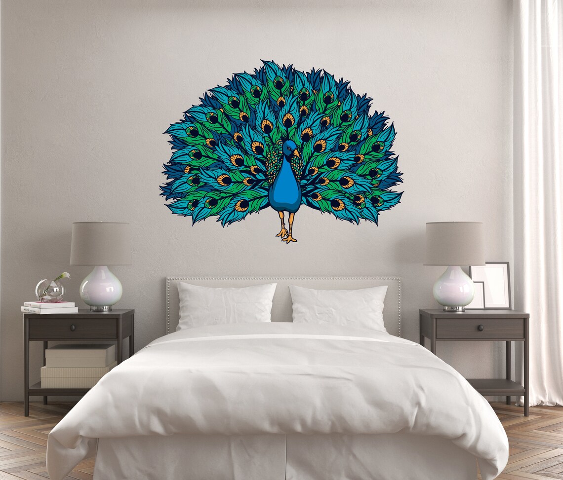 Peacock Wall Decal / Peacock Wall Sticker/ Bird Wall Decor/ - Etsy