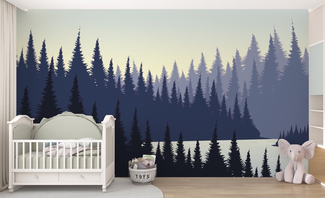 Forest Wall Mural/ Nature Wall Mural/ Spruce Forest Wall Mural/ Foggy ...