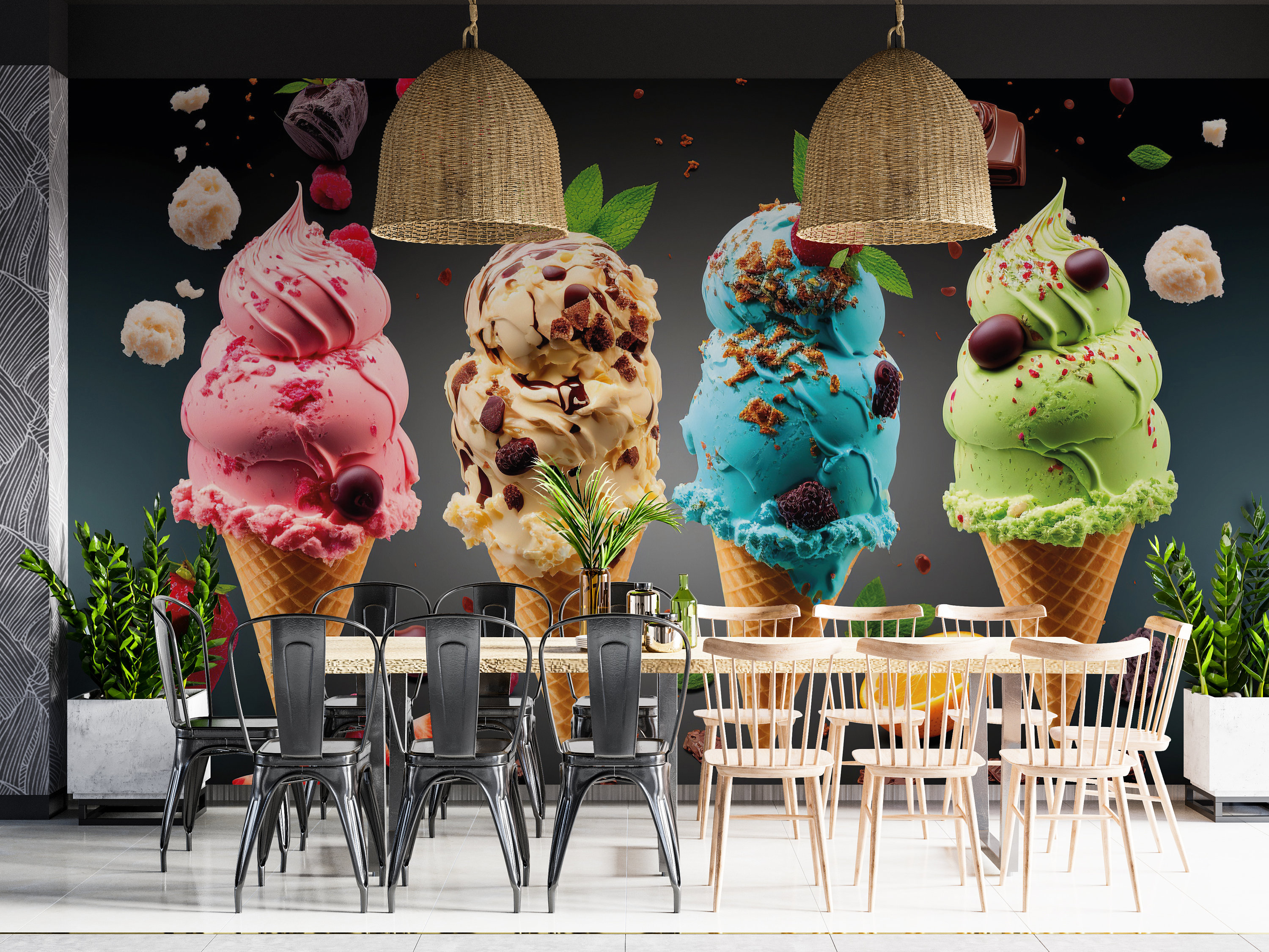 Ice Cream Wall Mural/ 3D Ice Cream Wallpaper/ Ice Cream Wall Art/ Café ...