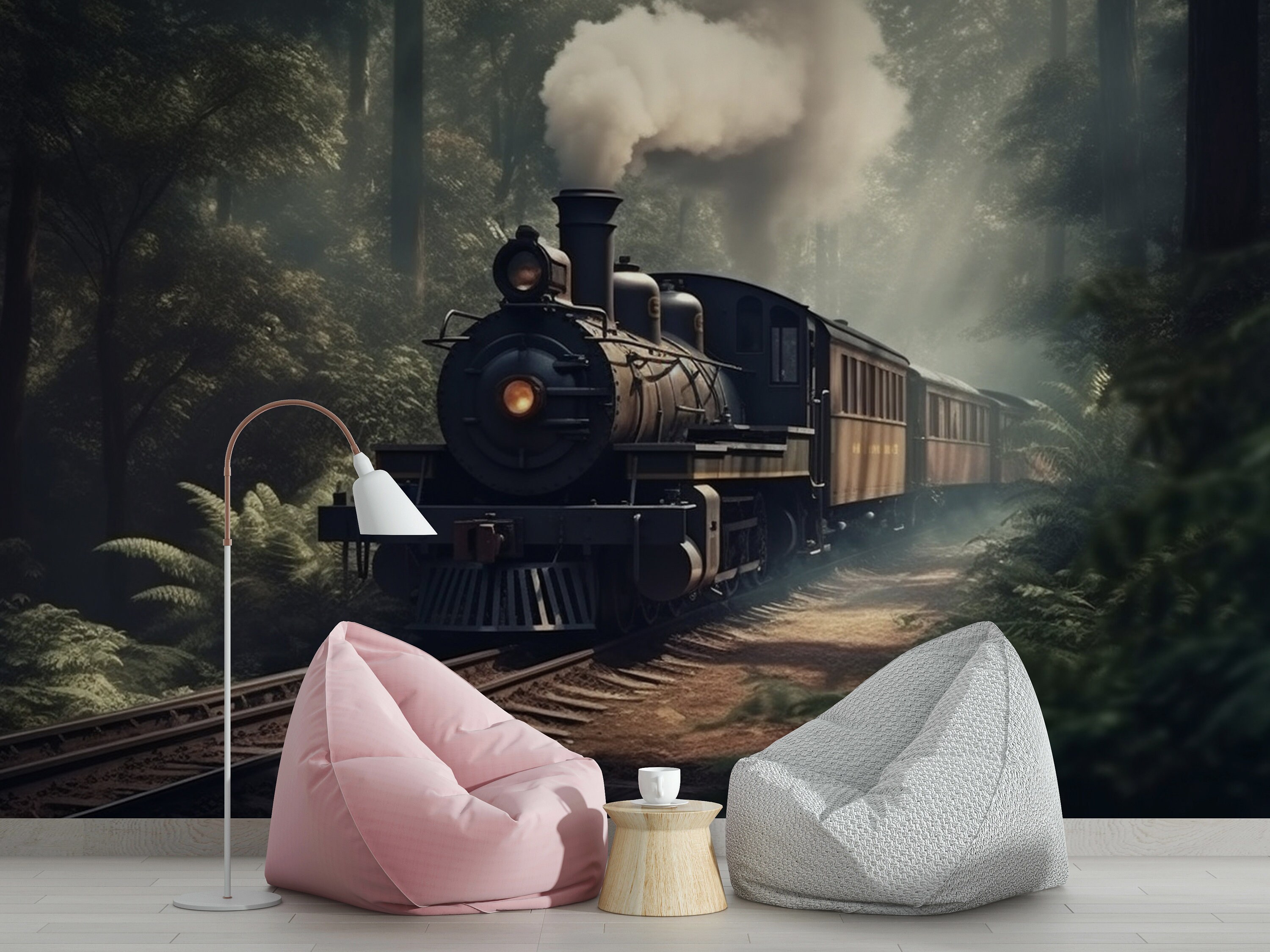 Locomotive Wallpaper/ Steam Train Wall Print/ 3D Wall Mural/ Old Steam ...