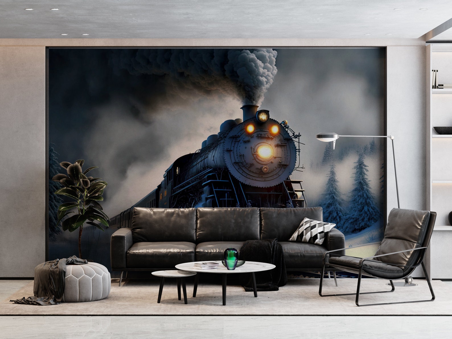 Locomotive Wallpaper/ Steam Train Wall Print/ 3D Wall Mural/ Old Steam ...