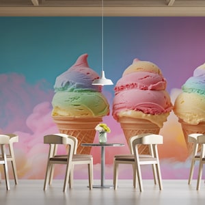 Ice Cream Wall Mural/ 3D Ice Cream Wallpaper/ Ice Cream Wall Art/ Café ...