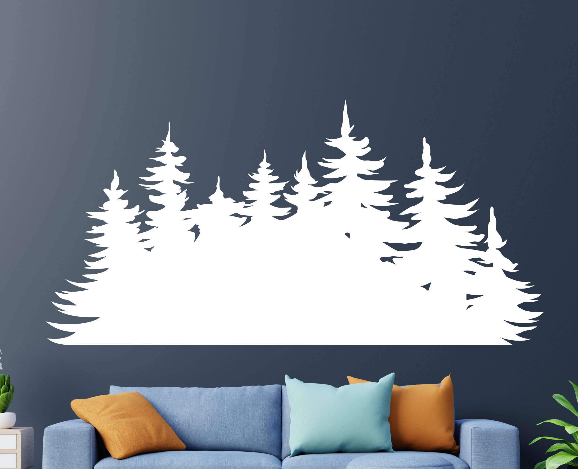 Pine Trees Wall Decal. Trees wall decal. Cristmas tree wall | Etsy