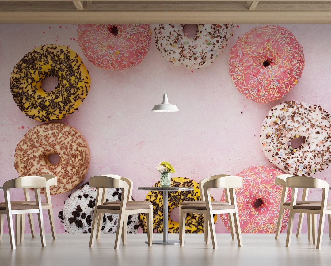 3D Donut Wall Mural/ 3D Donut Wallpaper/ Colorful Wall Mural/ Bakery ...