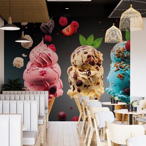 Ice Cream Wall Mural/ 3D Ice Cream Wallpaper/ Ice Cream Wall Art/ Café ...