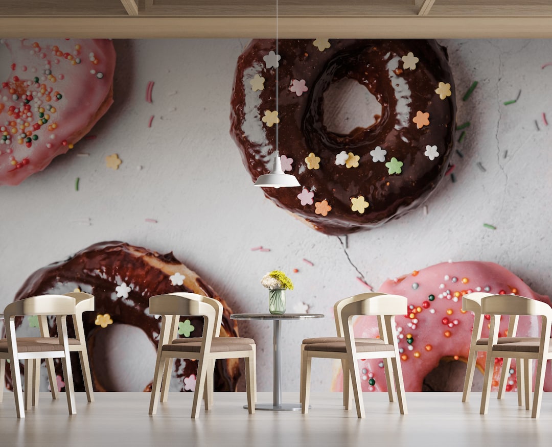 3D Donut Wall Mural/ 3D Donut Wallpaper/ Colorful Wall Mural/ Bakery ...
