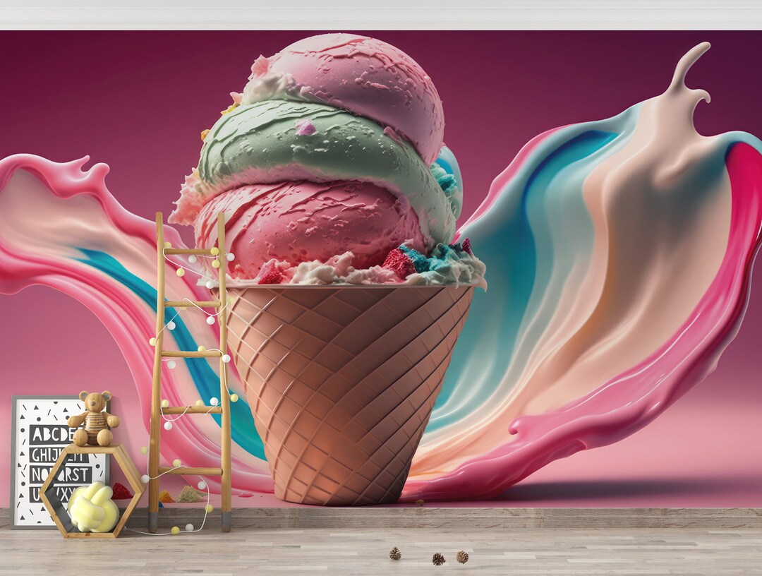 Ice Cream Wall Mural/ 3D Ice Cream Wallpaper/ Ice Cream Wall Art/ Café ...