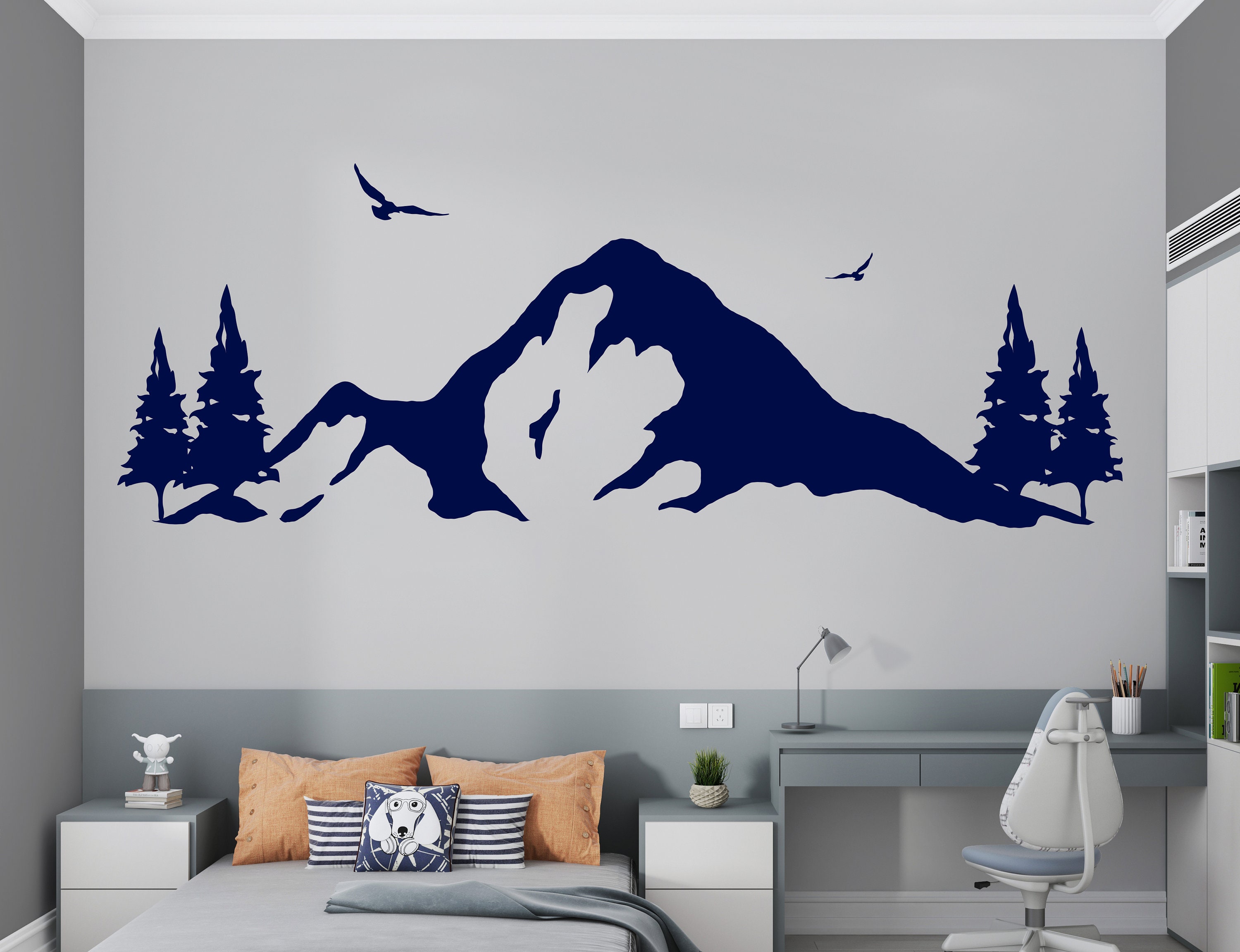 Mountains Wall Decal/mountain Wall Sticker/ Pine Trees - Etsy