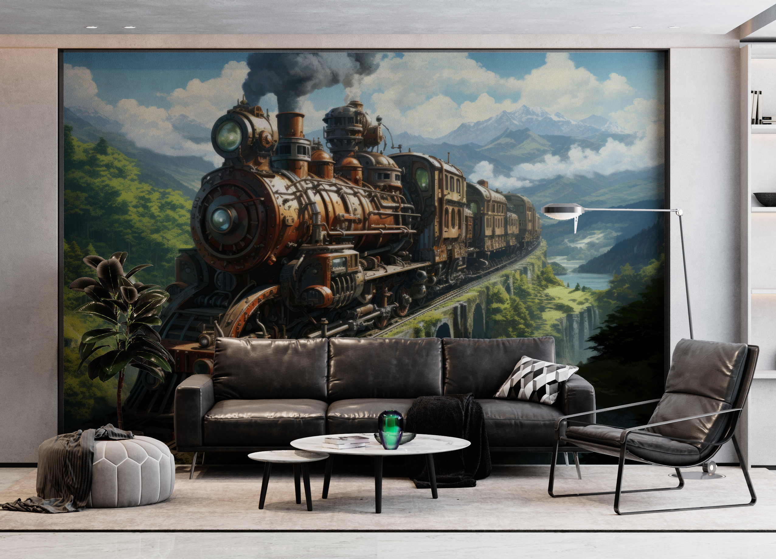 Locomotive Wallpaper/ Steam Train Wall Print/ 3D Wall Mural/ Old Steam ...