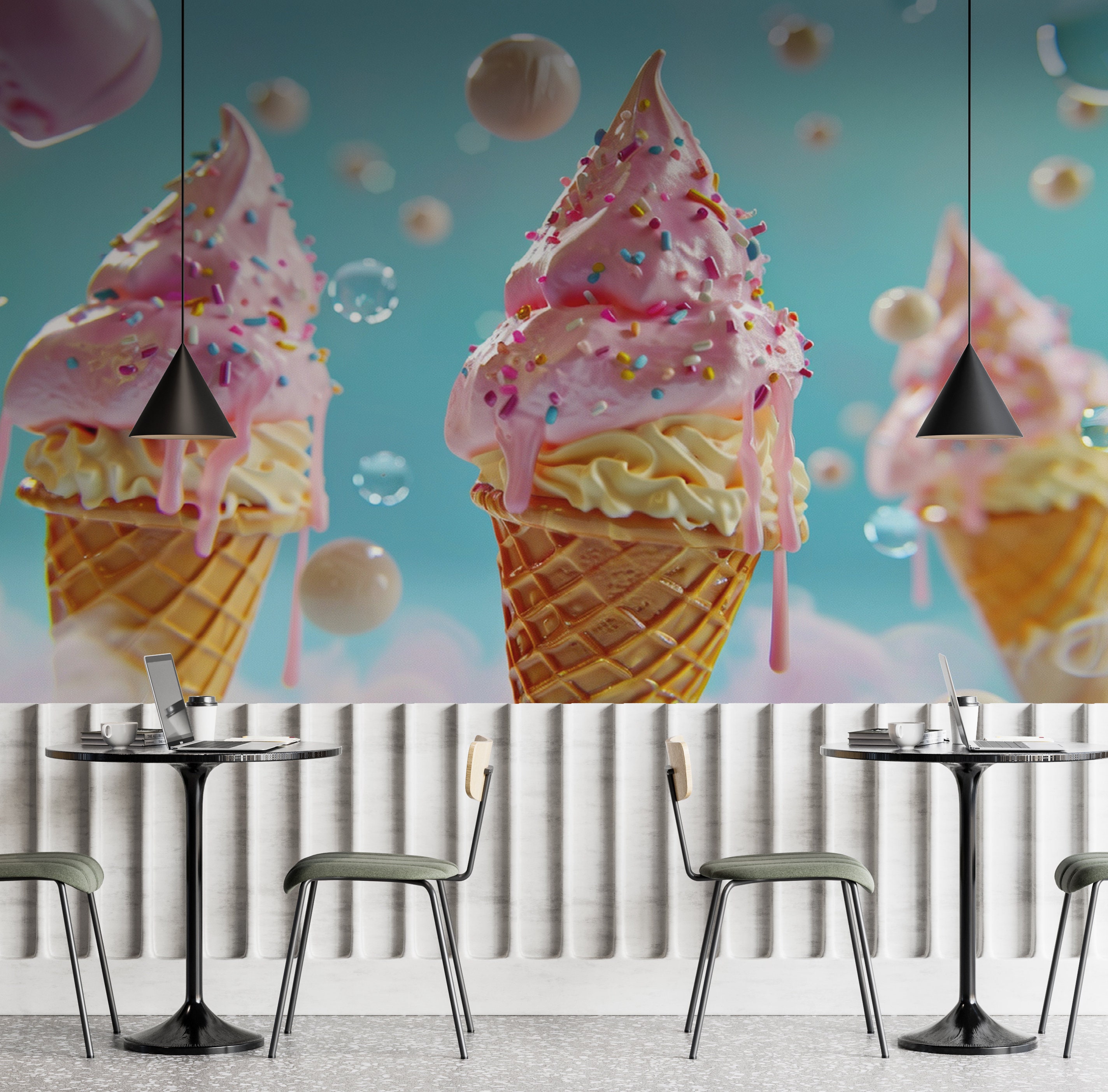 Ice Cream Wall Mural/ 3D Ice Cream Wallpaper/ Ice Cream Wall Art/ Café ...
