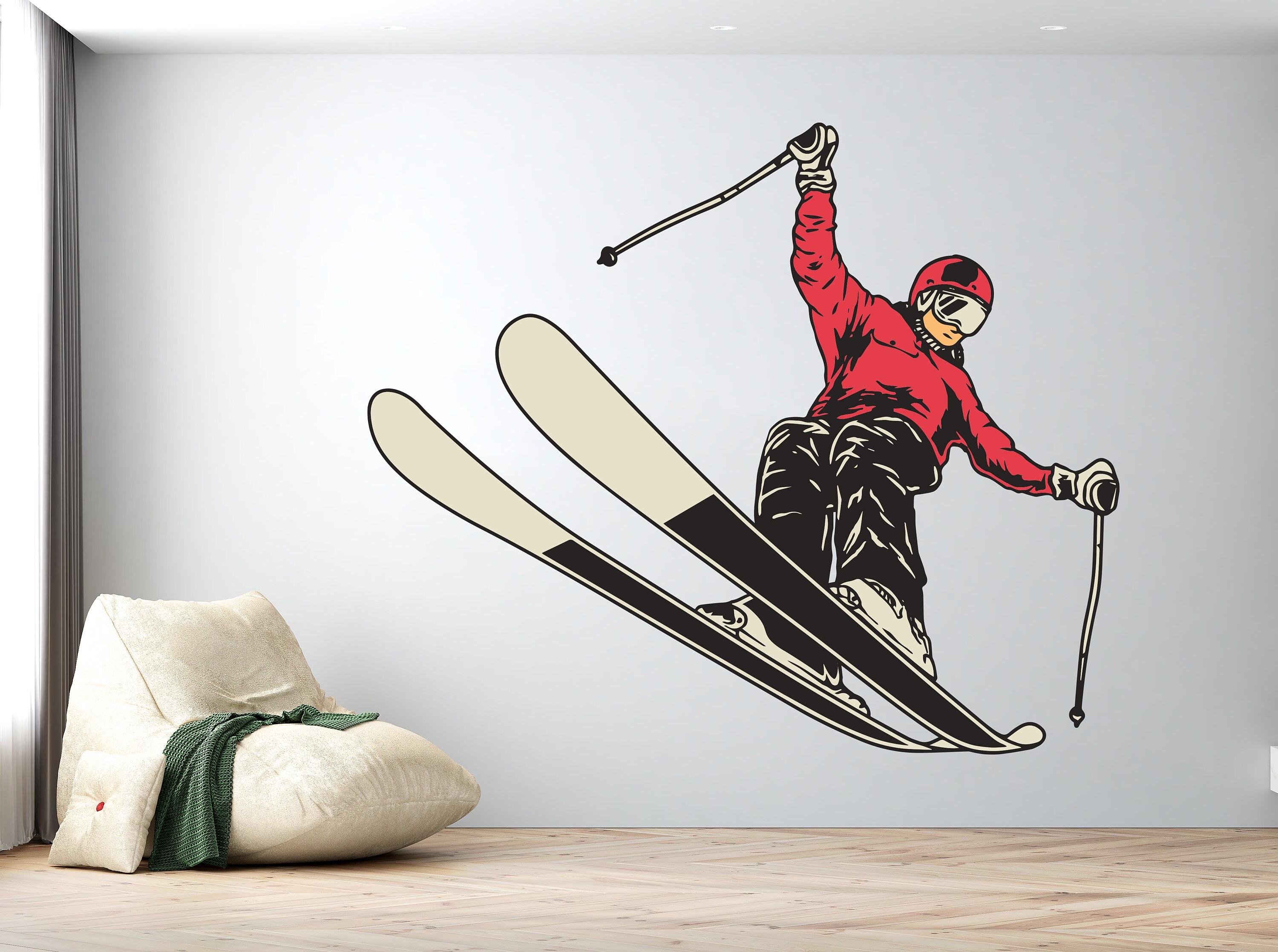 Ski Wall Decal/ Skier Wall Decal/ Ski Jump Decal/ Winter Sports Decal ...