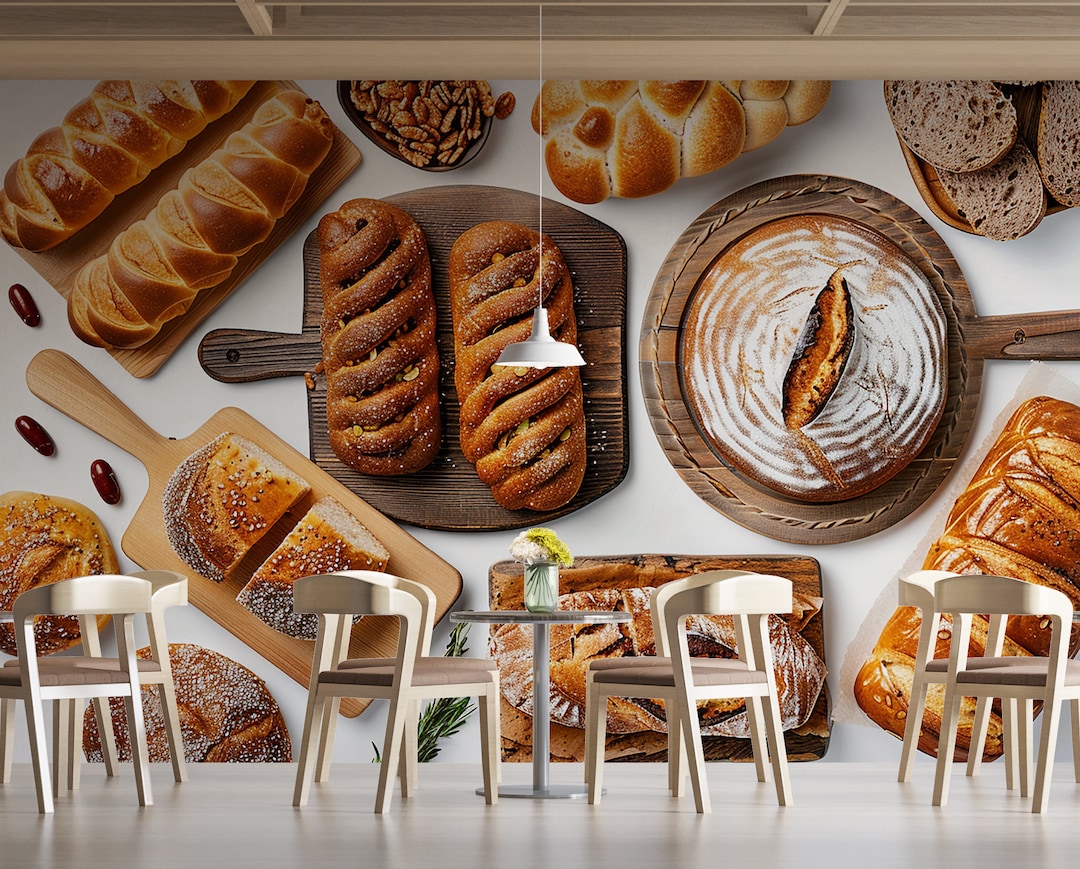 Bakery Wall Mural/ Kitchen Wall Mural/ Colorful Wall Mural/ Bakery Wall ...