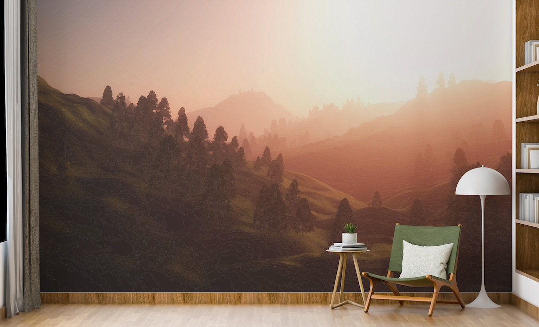 Forest Wall Mural/ Nature Wall Mural/ Mountain Forest Wall Mural/ Green ...