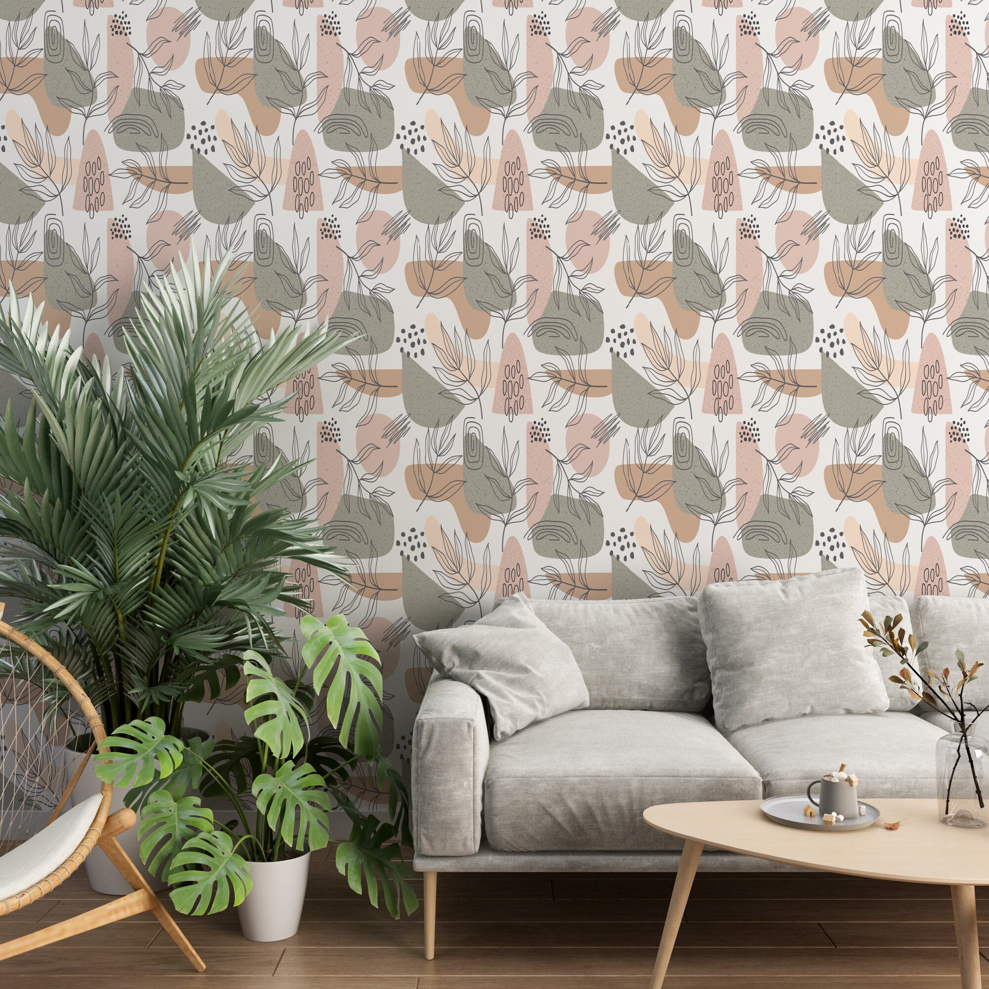 Boho Wallpaper/ Abstract Modern Wallpaper/ Beige Boho Peel and - Etsy