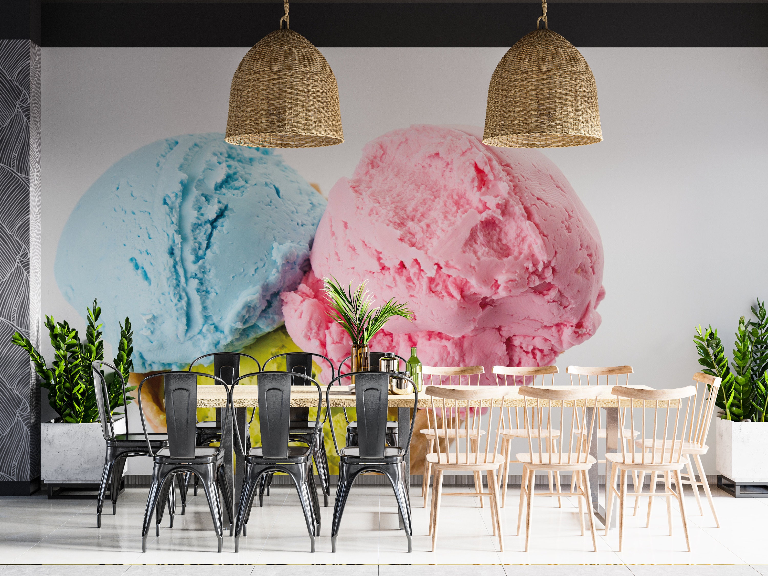 Ice Cream Wall Mural/ 3D Ice Cream Wallpaper/ Ice Cream Wall Art/ Café ...
