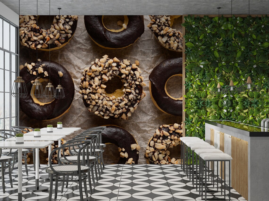 3D Donut Wall Mural/ 3D Donut Wallpaper/ Colorful Wall Mural/ Bakery ...