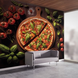 3D Pizza Wallpaper/ Pizza Wall Mural/ Cafe Wall Mural/ Dining Room Wall ...