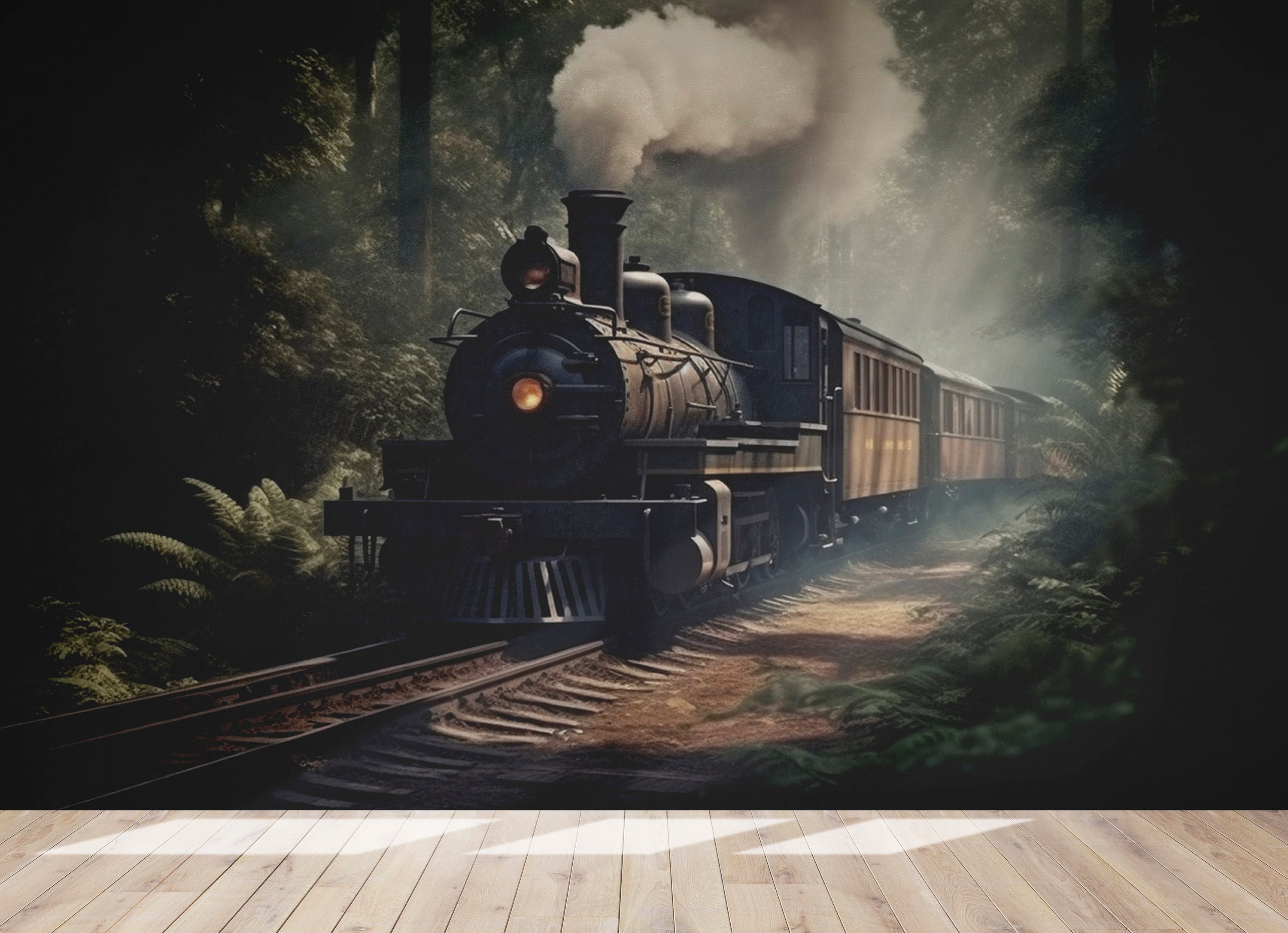 Locomotive Wallpaper/ Steam Train Wall Print/ 3D Wall Mural/ Old Steam ...