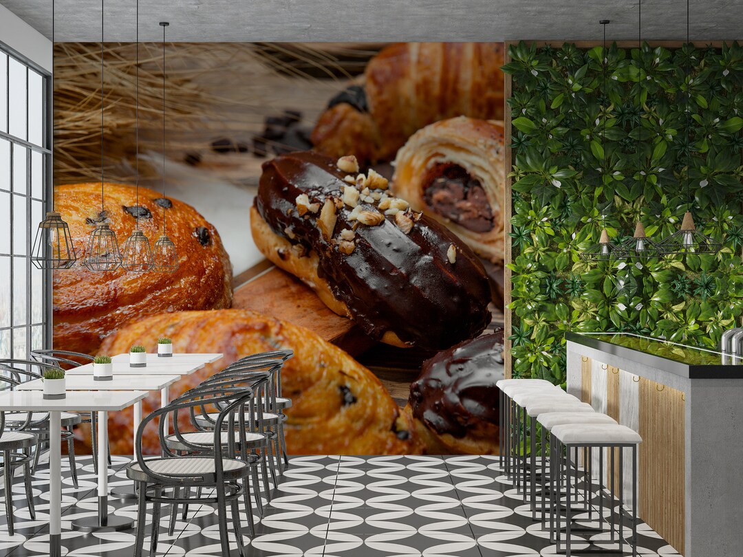 Bakery Wall Mural/ Kitchen Wall Mural/ Colorful Wall Mural/ Bakery Wall ...