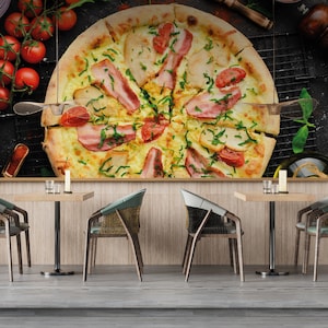 3D Pizza Wallpaper/ Pizza Wall Mural/ Cafe Wall Mural/ Dining Room Wall ...