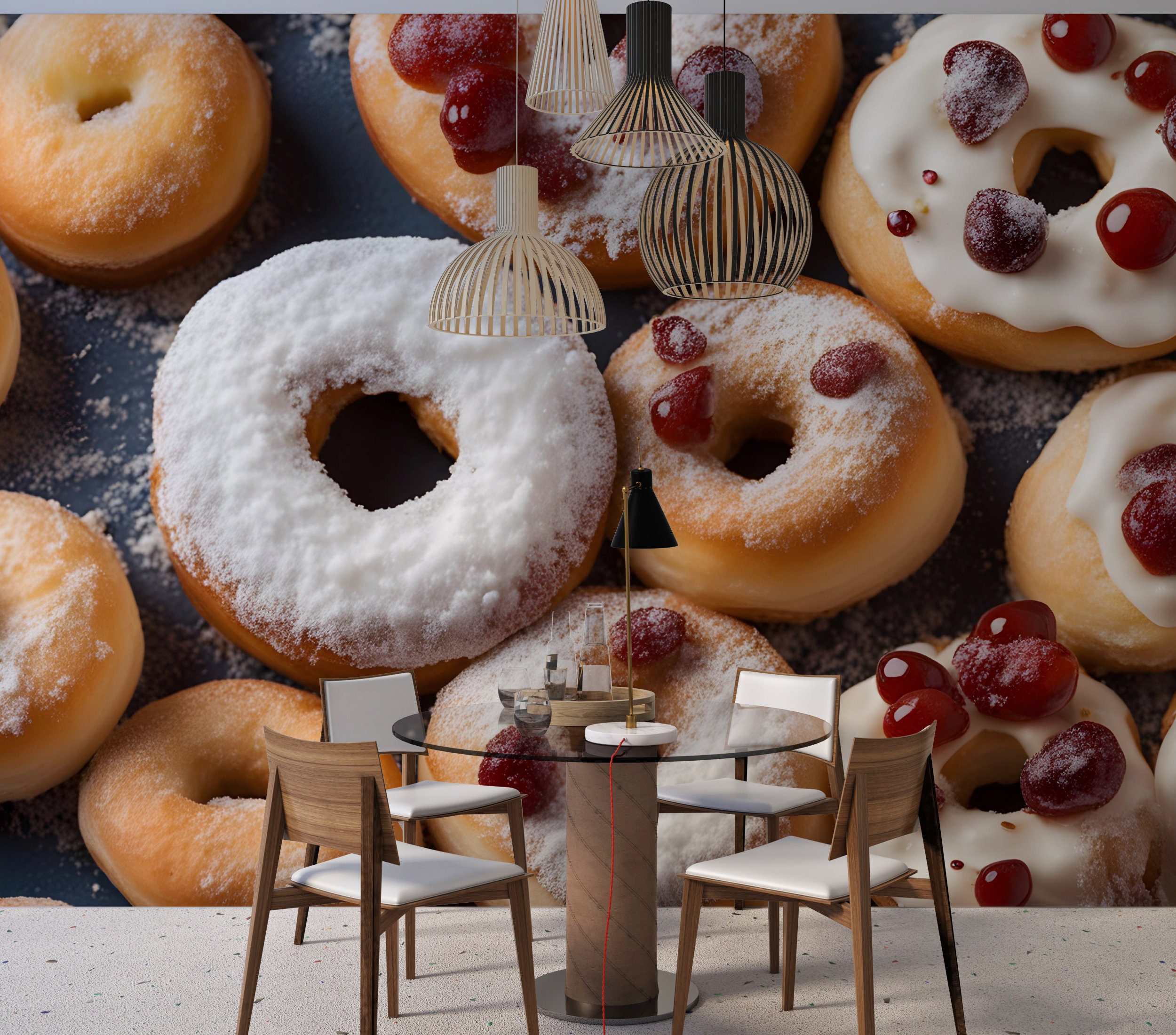 3D Donut Wall Mural/ 3D Donut Wallpaper/ Colorful Wall Mural/ Bakery ...