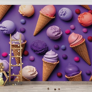 Ice Cream Wall Mural/ 3D Ice Cream Wallpaper/ Ice Cream Wall Art/ Café ...