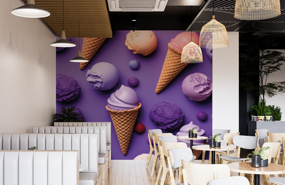 Ice Cream Wall Mural/ 3D Ice Cream Wallpaper/ Ice Cream Wall Art/ Café ...