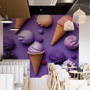 Ice Cream Wall Mural/ 3D Ice Cream Wallpaper/ Ice Cream Wall Art/ Café ...