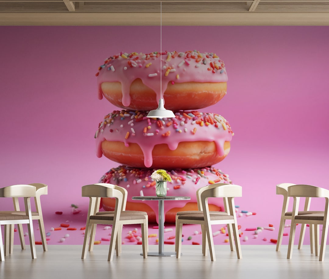 3D Donut Wall Mural/ 3D Donut Wallpaper/ Colorful Wall Mural/ Bakery ...