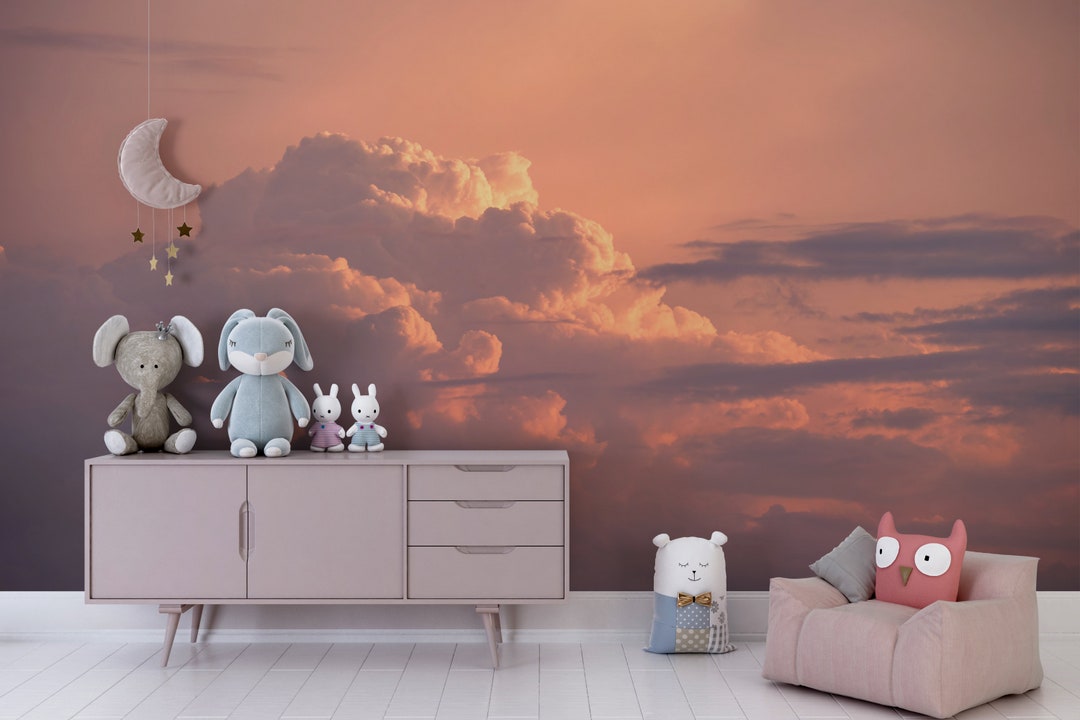 Sky Wall Mural/ Clouds Wall Mural/ Blue Sky Photo Wallpaper/ Pastel ...