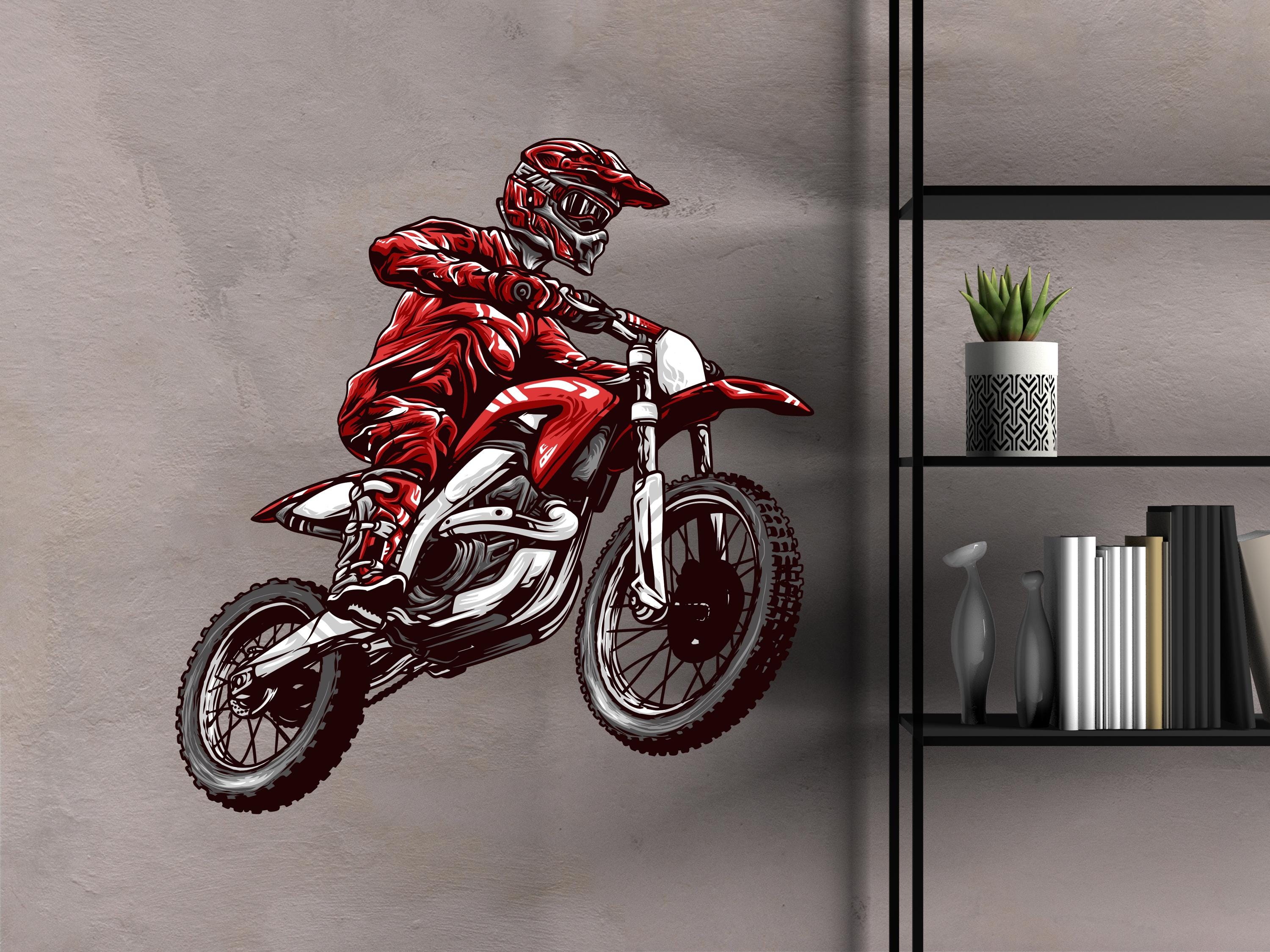 Motorcycle Wall Decal Dirt Bike Wall Sticker Motorcycle Rider Vinyl ...