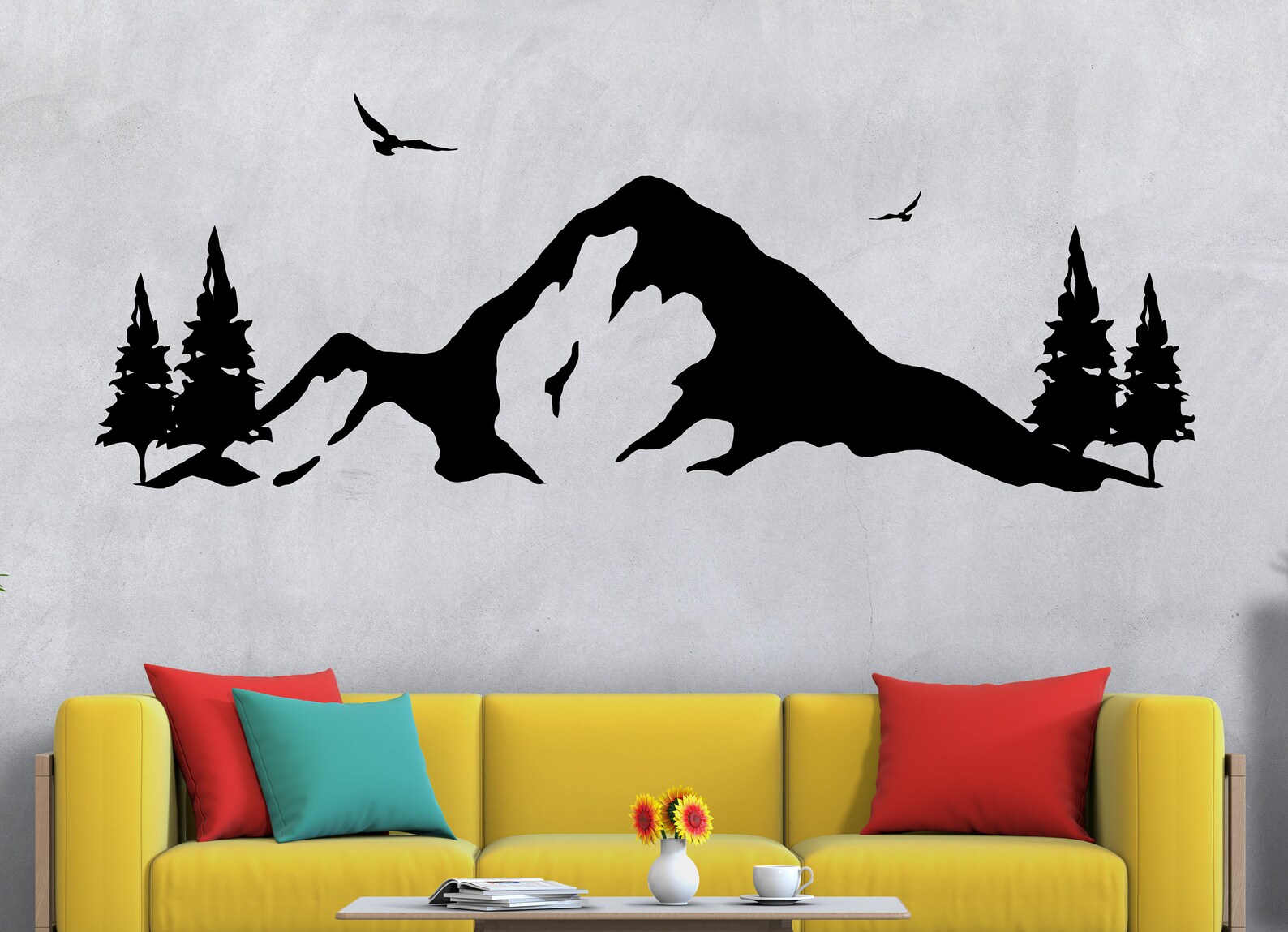 Mountains Wall Decal/mountain Wall Sticker/ Pine Trees | Etsy